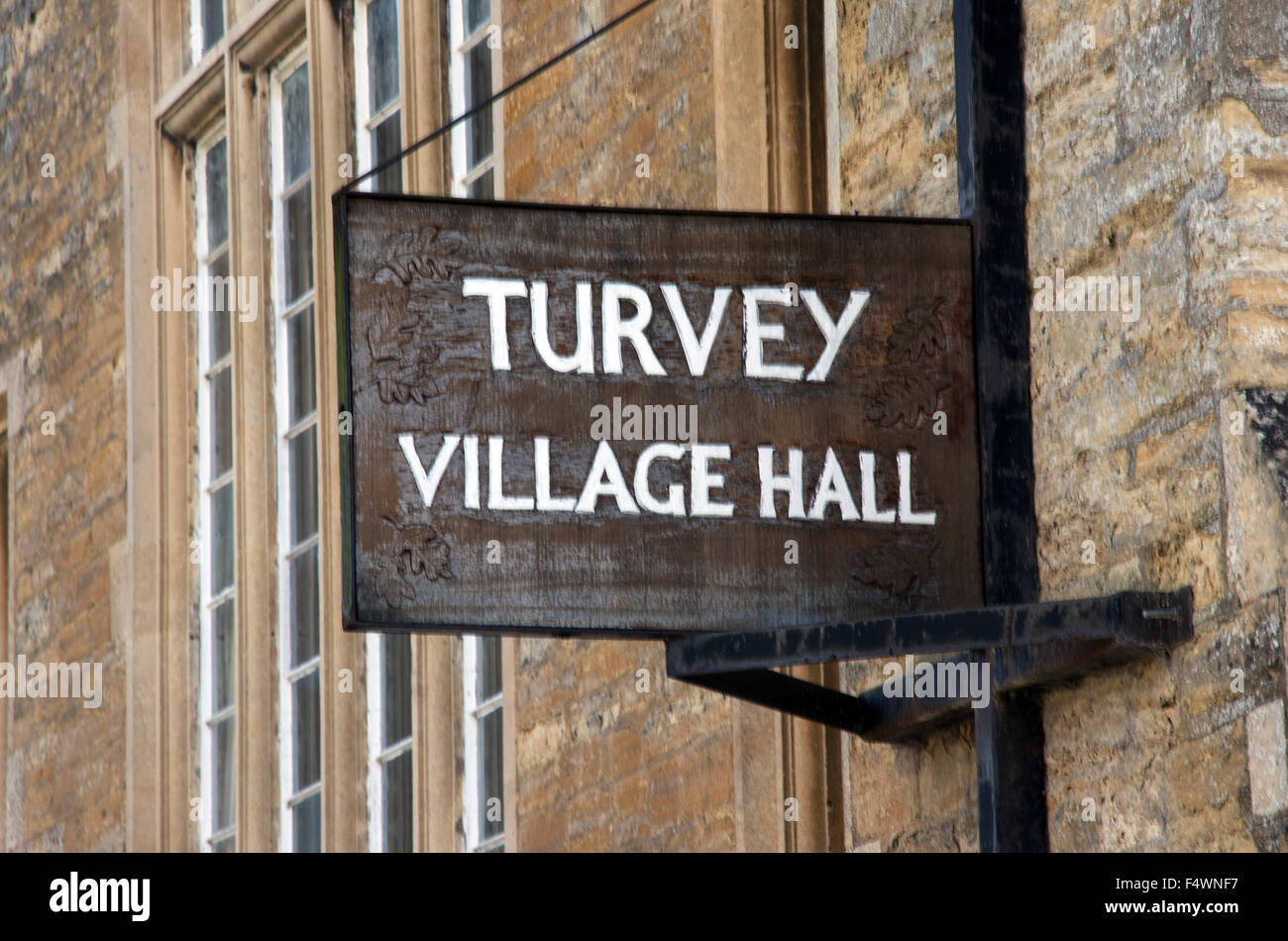 Turvey Village Hall Sign, Bedfordshire Stock Photo - Alamy