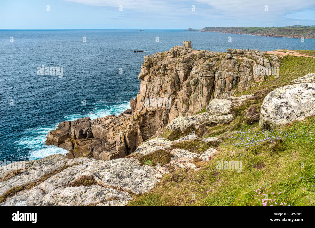 Coast guard lookout in a scenic coastal landscape near Lands End and ...