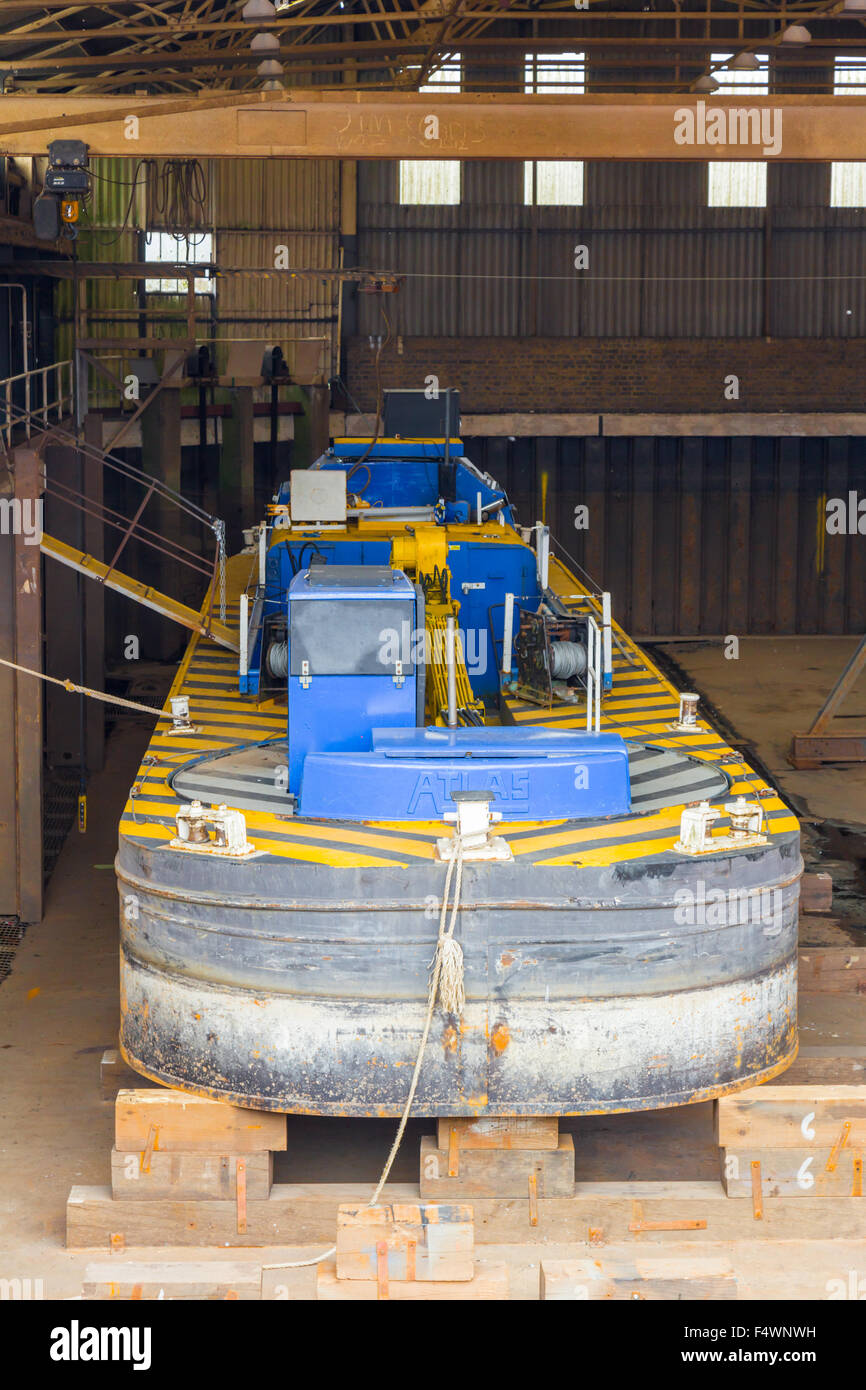 Canal and River Trust working barge in dry dock under repair Newark ...