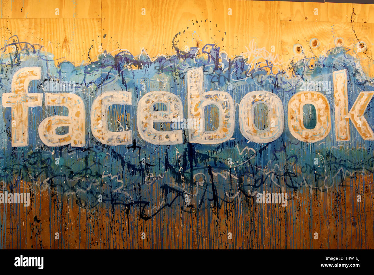Dublin, Ireland. 22nd Oct, 2015. A painted logo of Facebook in the ...