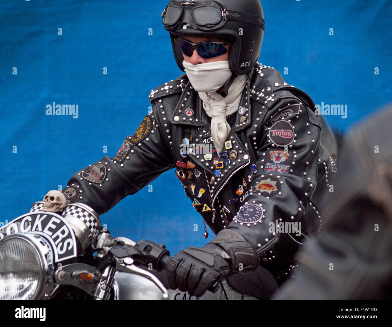 Uk biker rocker motorcycle bike leather jacket hi-res stock photography ...