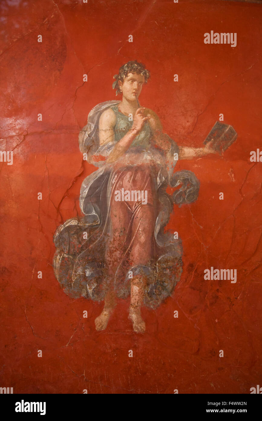 Roman fresco of woman with book in hand and writing implement, Pompeii ...