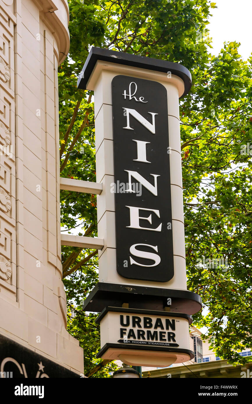 The Nines Urban Farmer steakhouse overhead sign on Morrison Street in ...