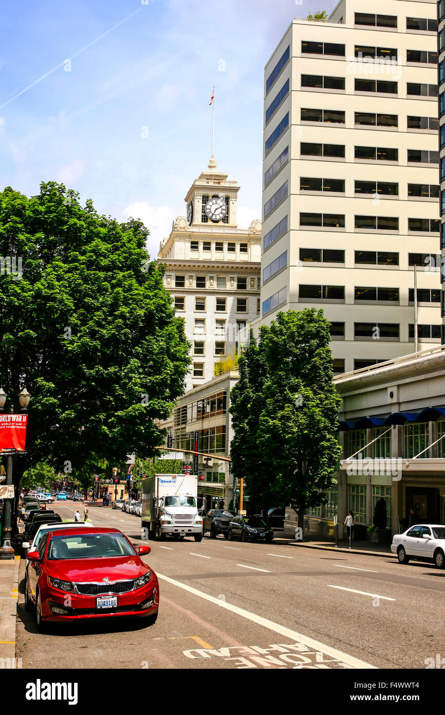 Jackson Tower with it's clock on SW Broadway in downtown Portland ...