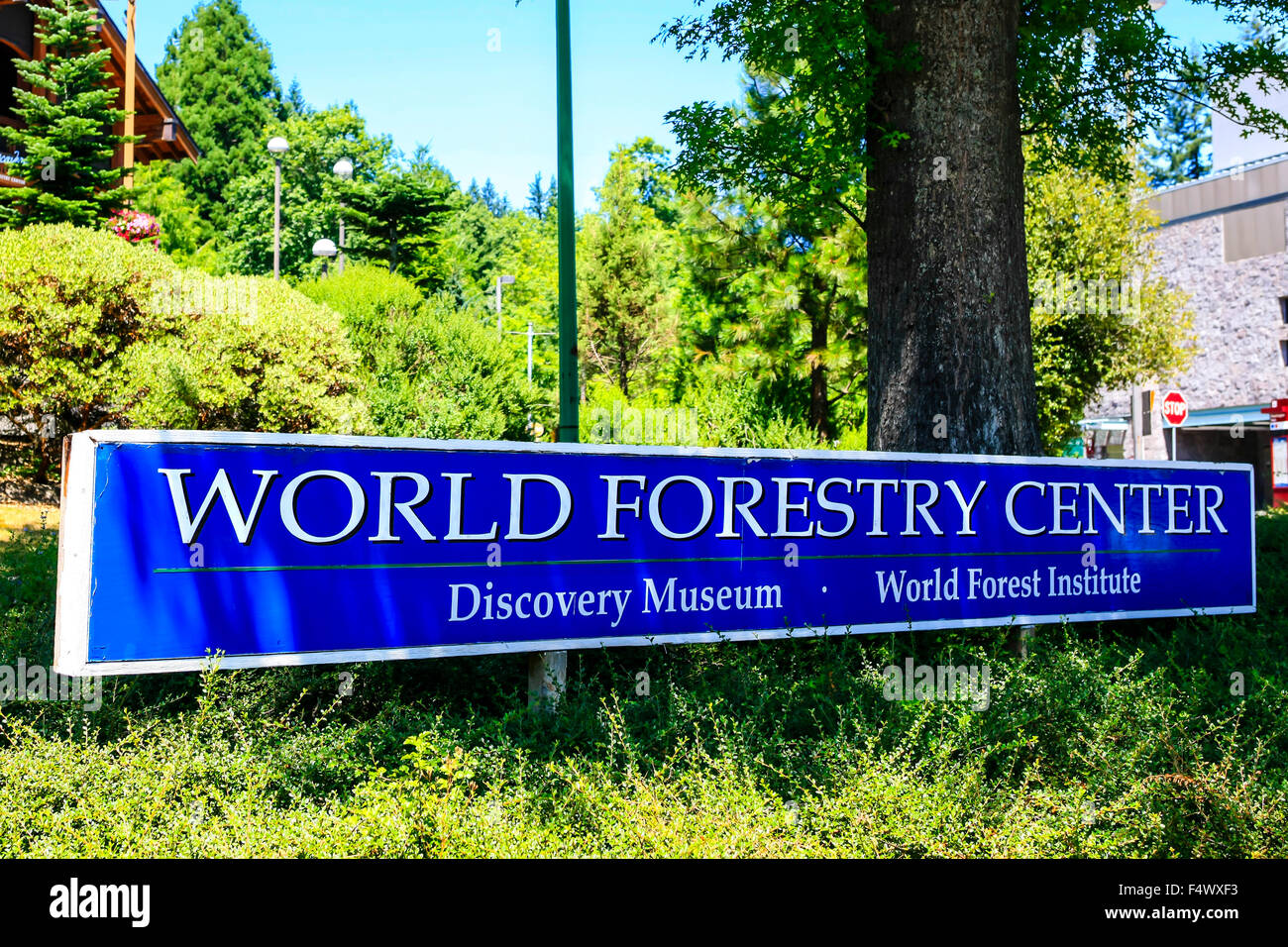 Blue and white World Forestry Center, Discovery Museum and World Forset ...