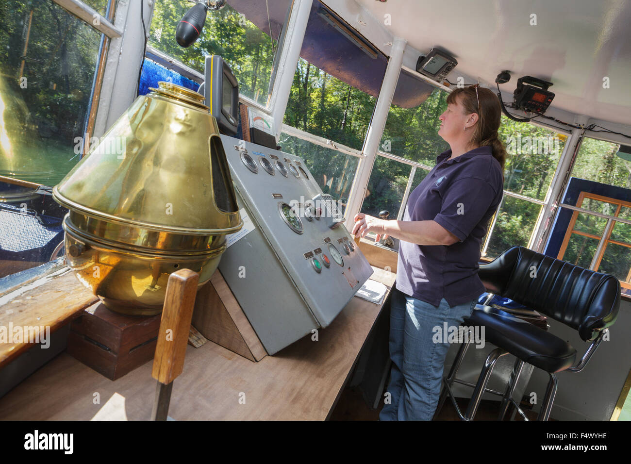 Female tugboat skipper, Erie Canal Inspection tour, New York State, USA ...