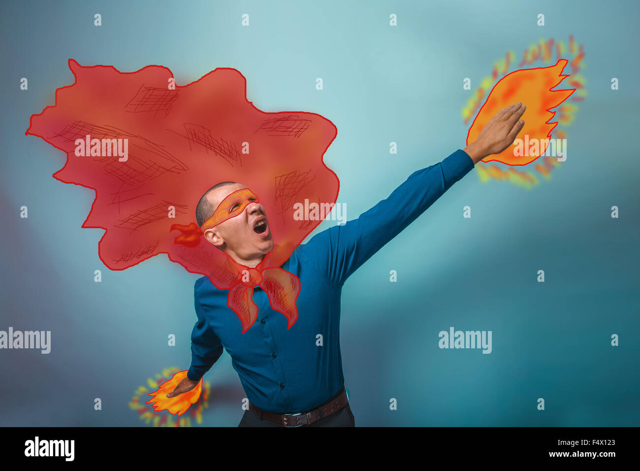 superhero businessman man raised his hands superpower flying beh Stock ...