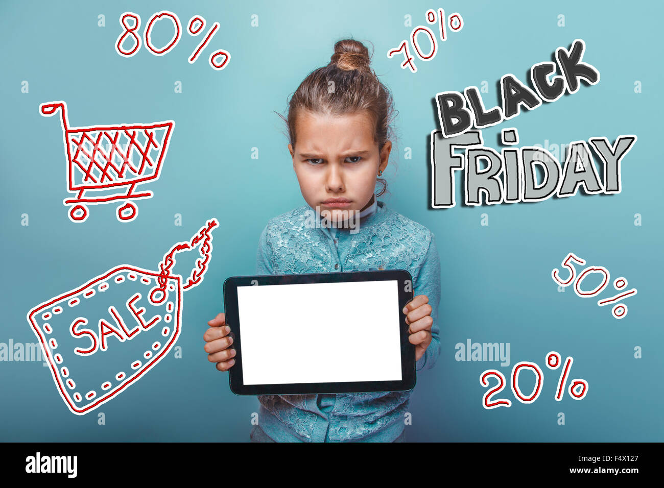 teen girl Black Friday discount sale shopping sad girl holding t Stock ...