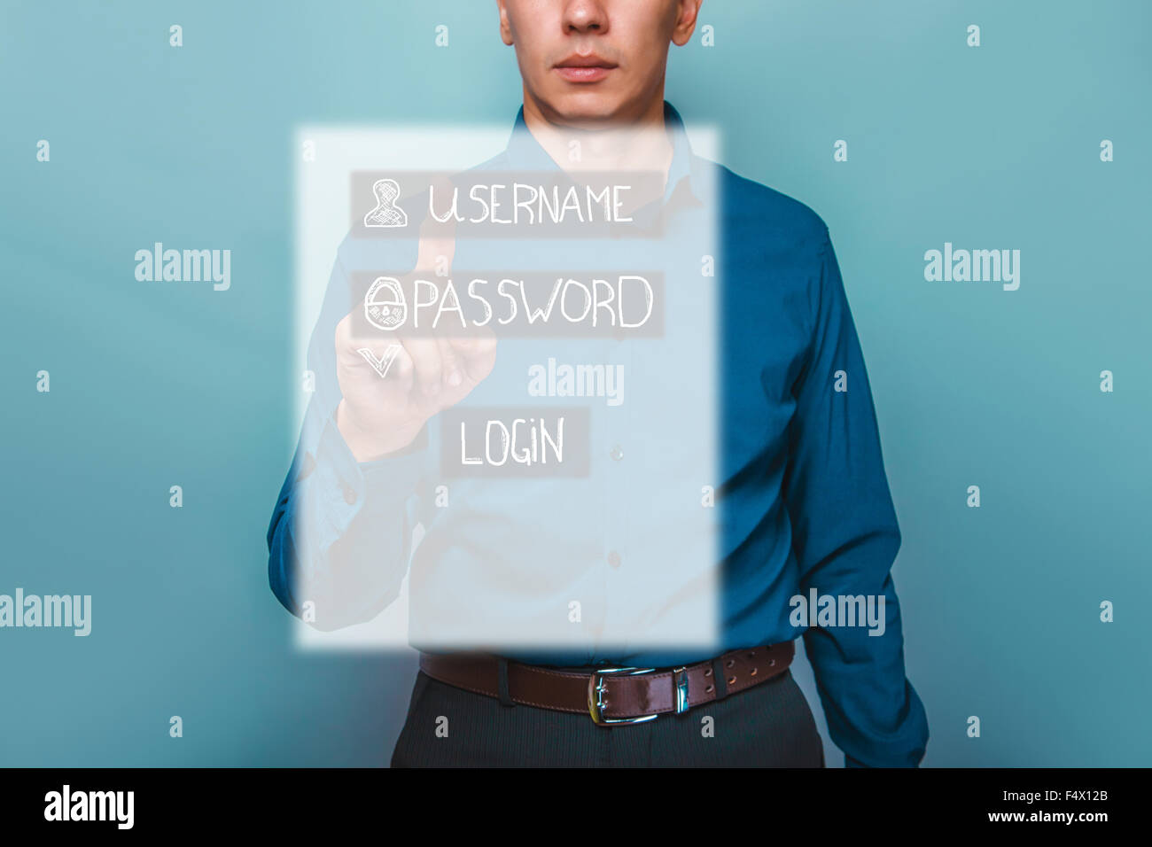 Male man businessman touch finger login password on the site Int Stock ...