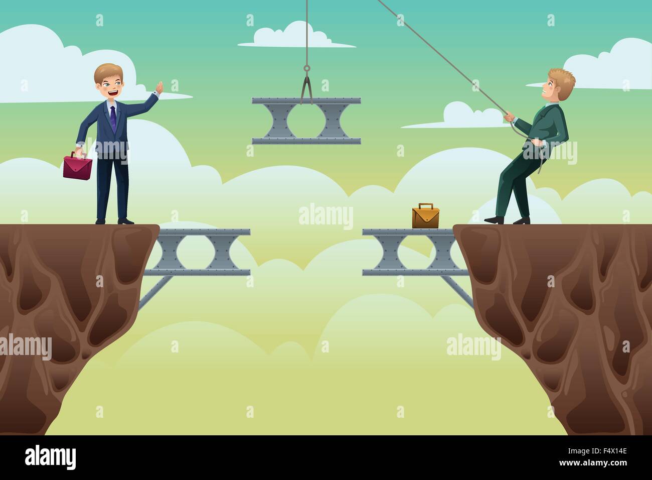 A vector illustration of business concept of two businessmen trying to ...