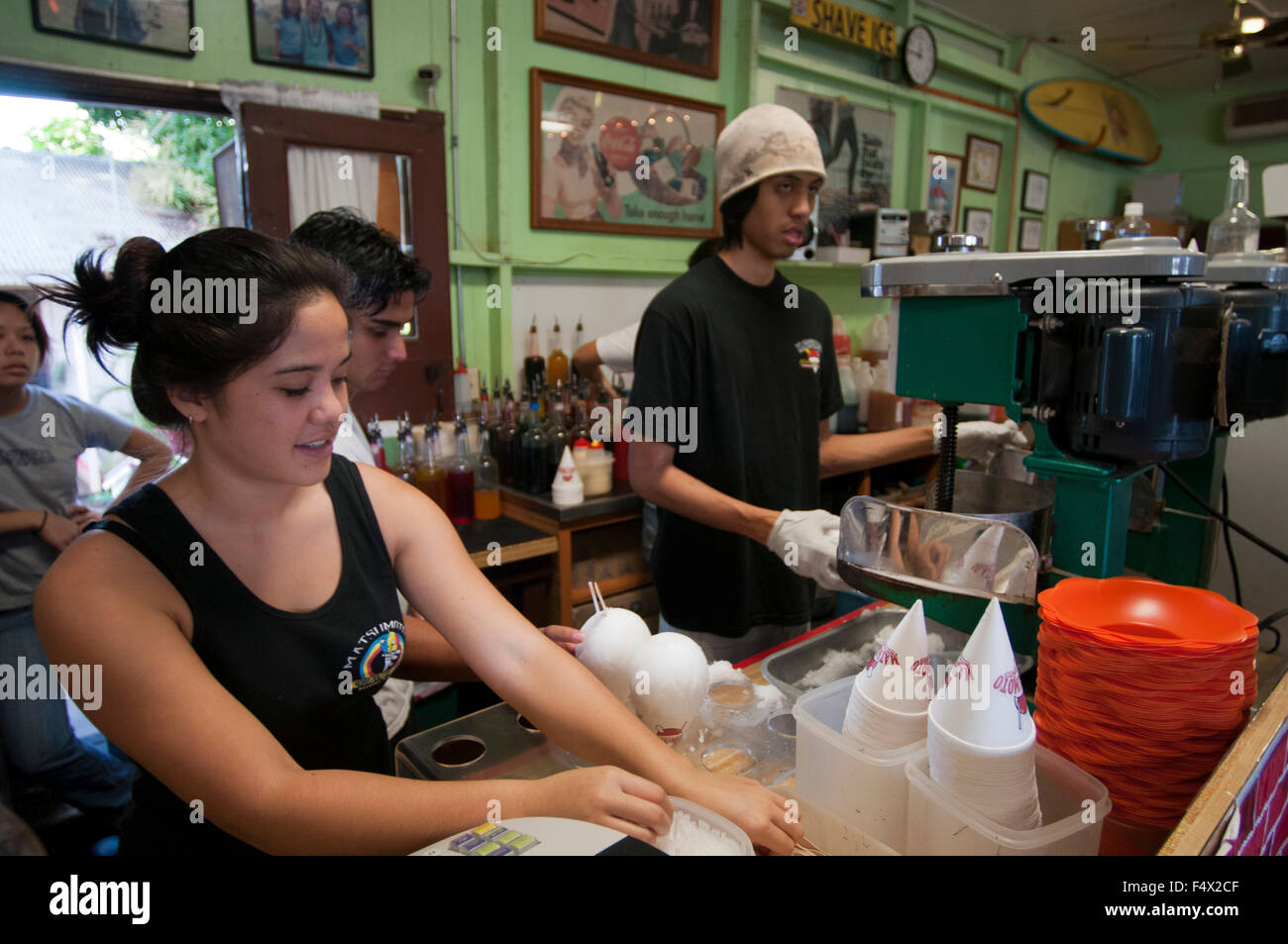 Ice cream shop Matsumoto's Shave Ice. Haleiwa. O'ahu. Hawaii. Flavored ...