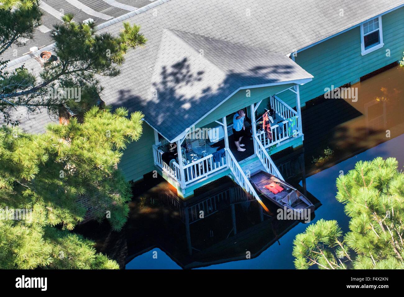 Aerial view of homes submerged in floodwaters after record breaking ...