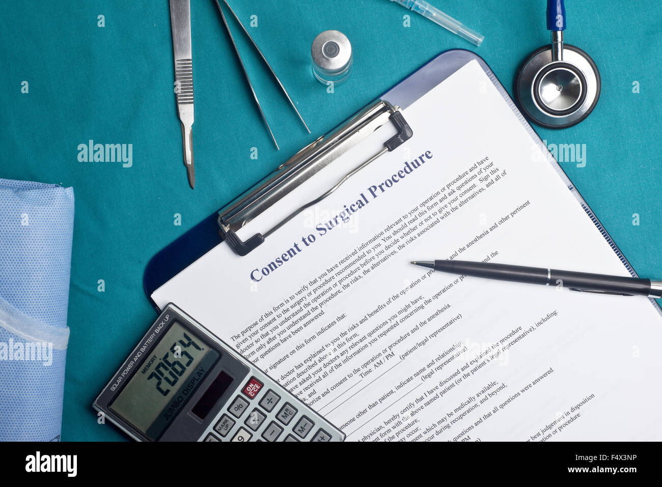 Informed consent for surgical procedure form on surgical table Stock ...