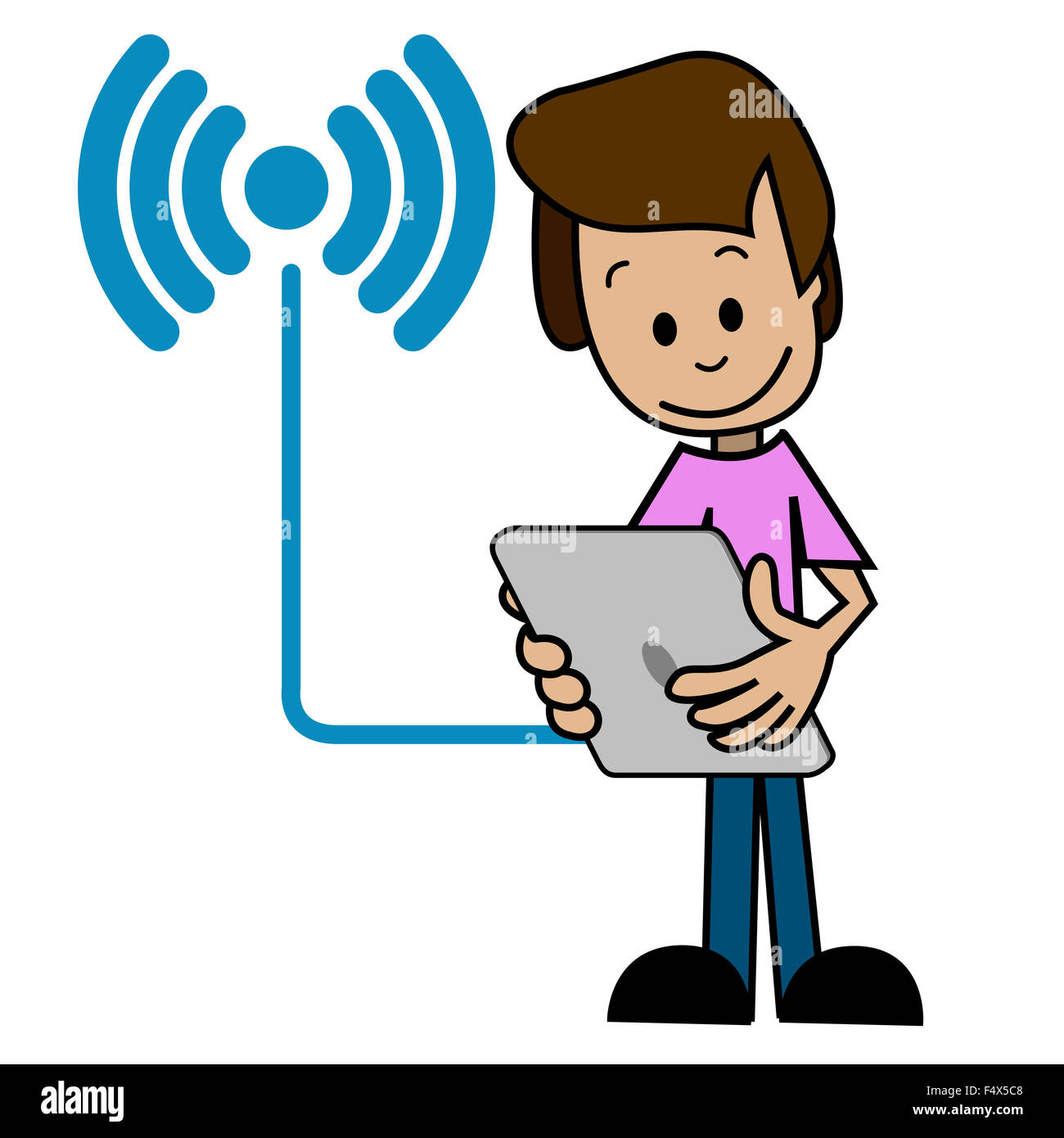 Illustration of a cartoon man with a tablet Stock Photo - Alamy