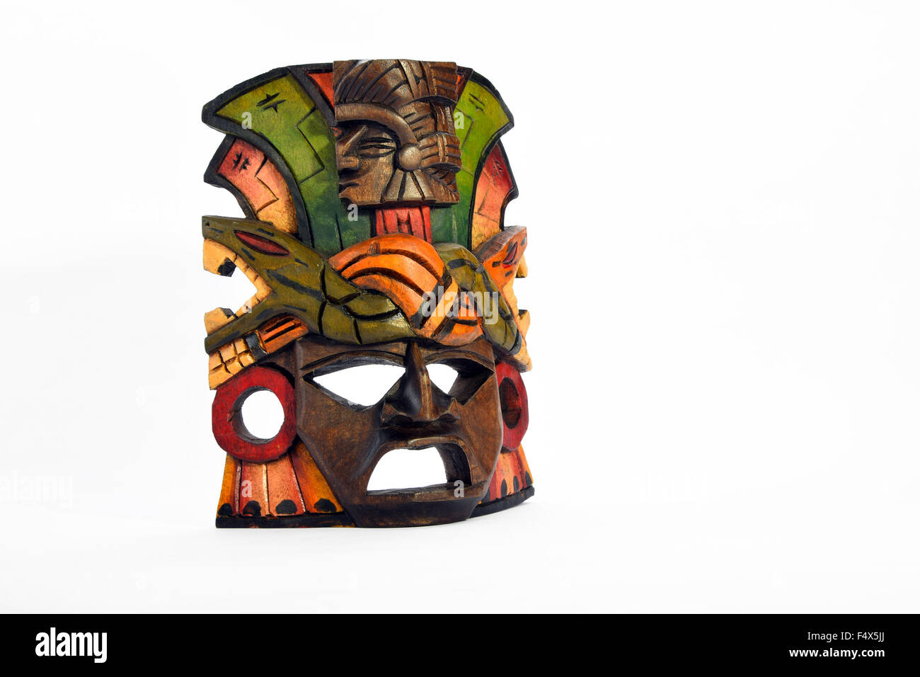 Indian Mayan Aztec wooden mask with anaconda and jaguar isolated on ...