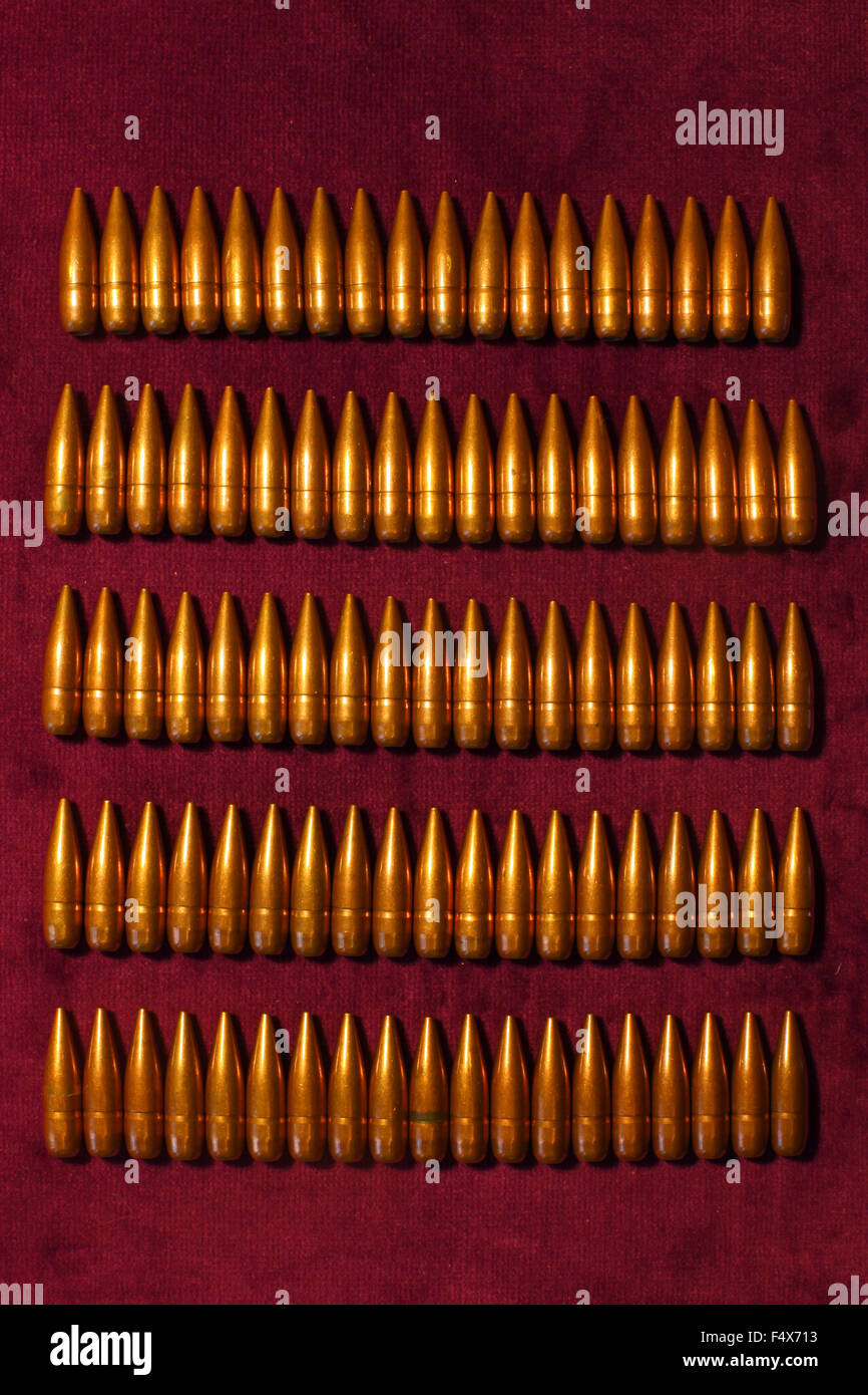 rows of 308-7.62 Ball bullets waiting to be used to make reloaded ...