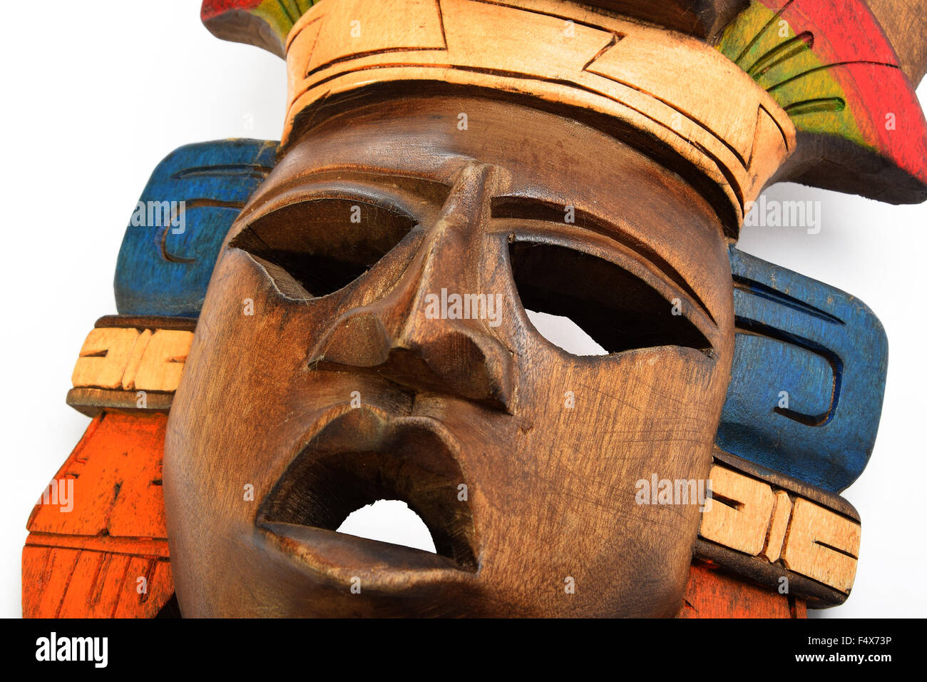 Indian Mayan Aztec wooden painted mask with roaring jaguar and human ...