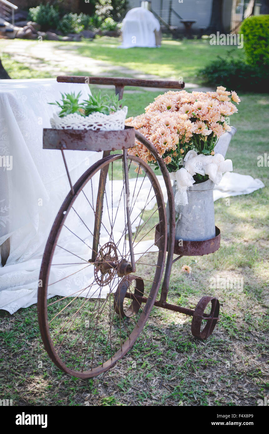 Tricycle with bouquets of flowers Stock Photo - Alamy