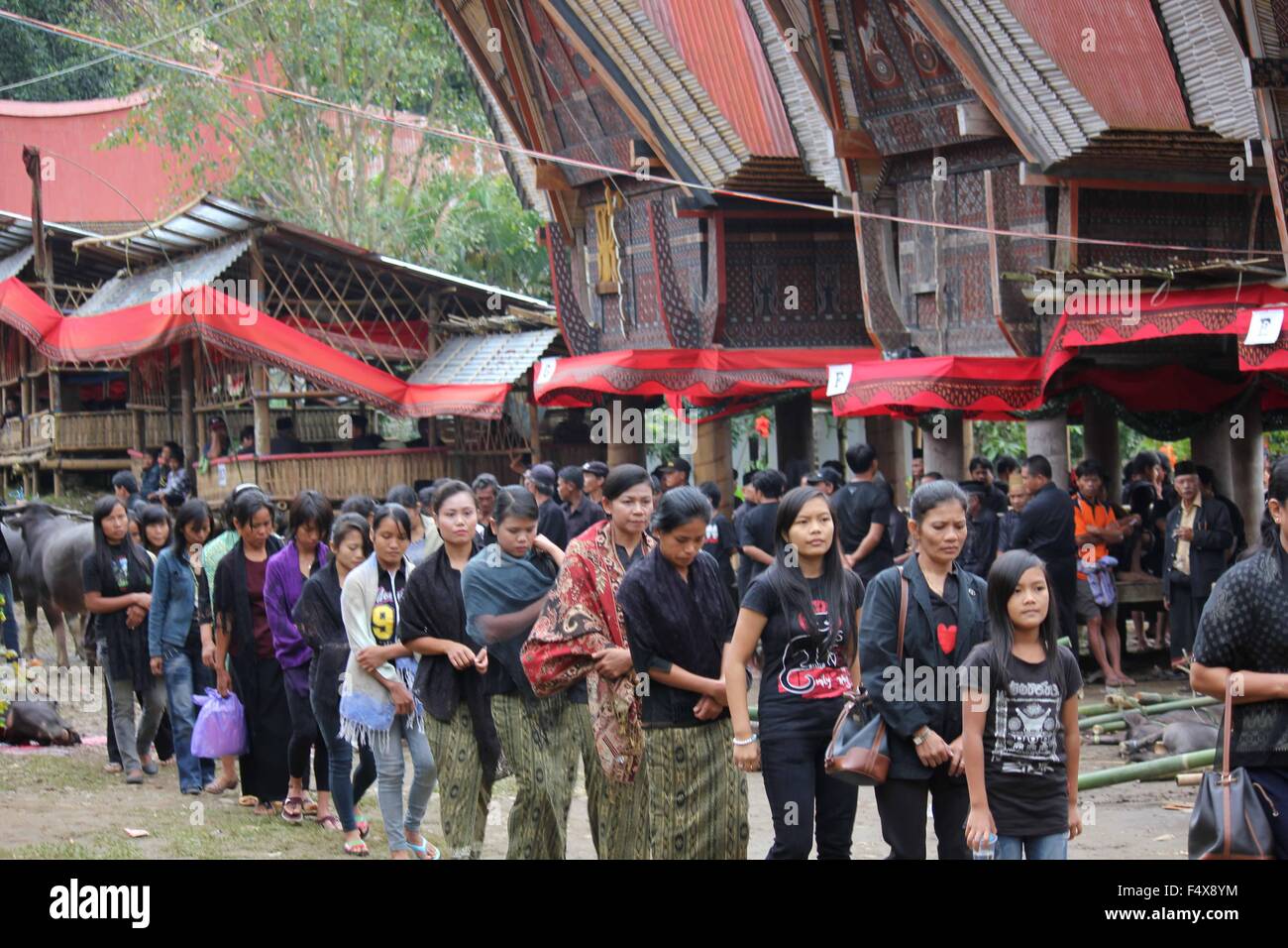 TANA TORAJA, INDONESIA - JULY 3 2012: People procession at a ...