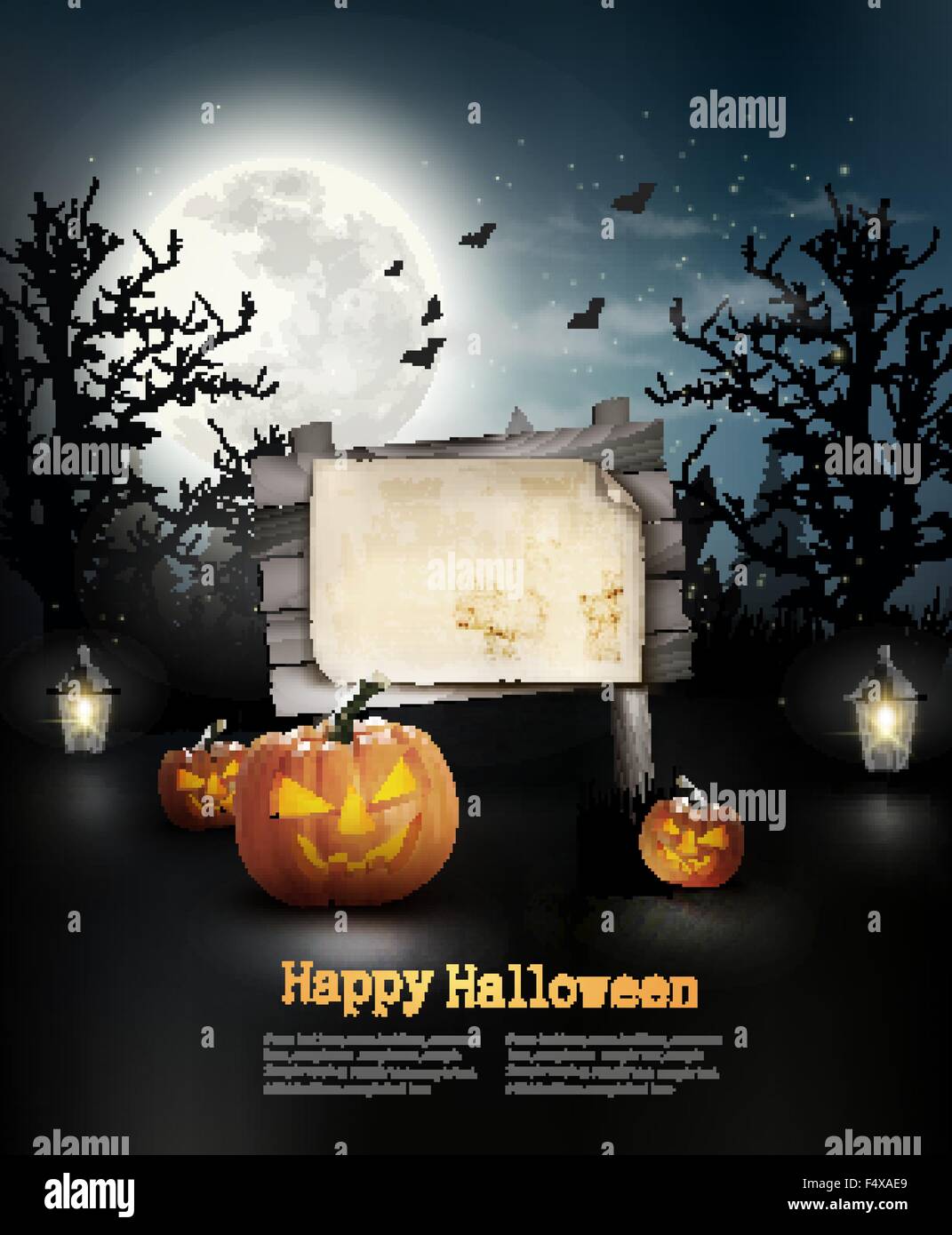 Scary Halloween background with a wooden sign. Vector Stock Vector ...