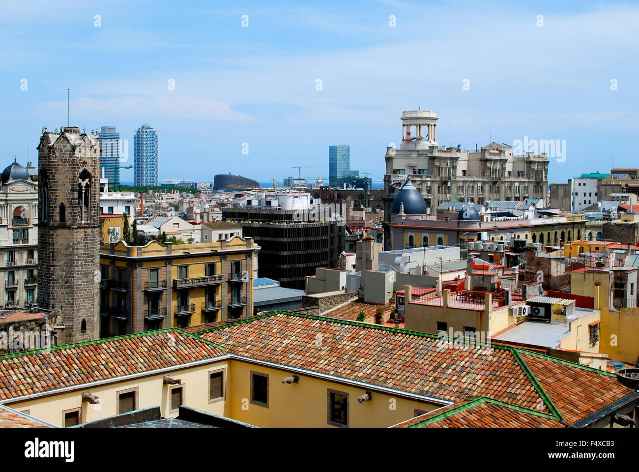 Barcelona roofs and city view Stock Photo - Alamy