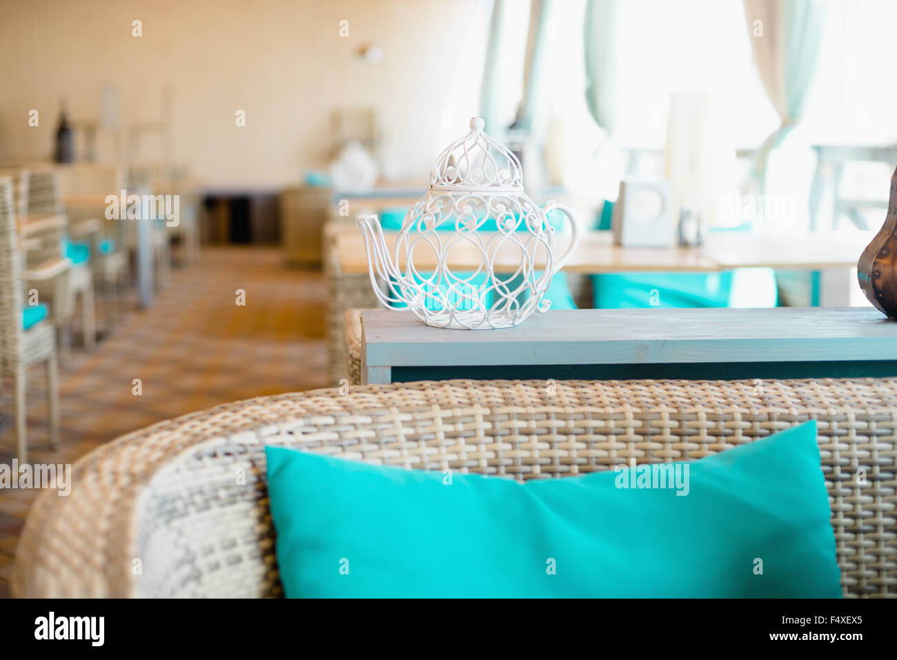 Interior design of empty outdoor restaurant at the daylight Stock Photo ...