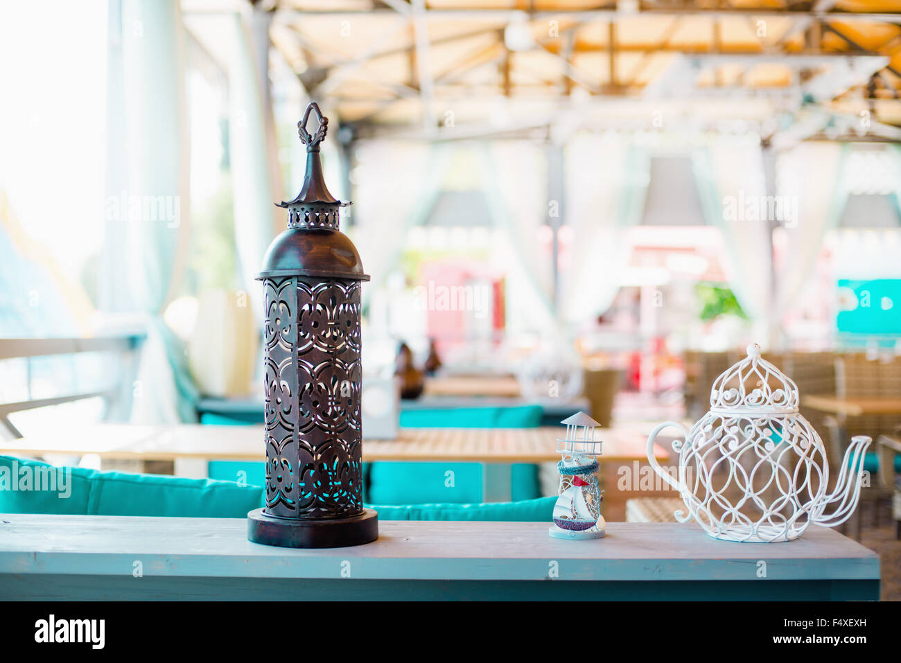 Interior design of empty outdoor restaurant at the daylight Stock Photo ...