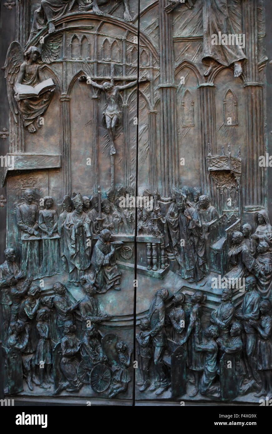 Bas-relief on the door of neo-gothic of Santa Maria la Real de La ...