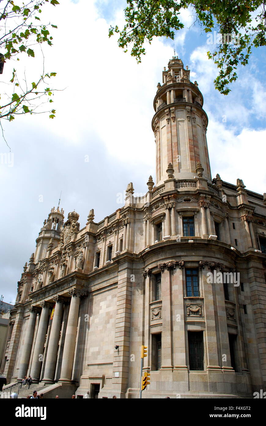 Mediterranean architecture in Spain. Classical building with towers in ...