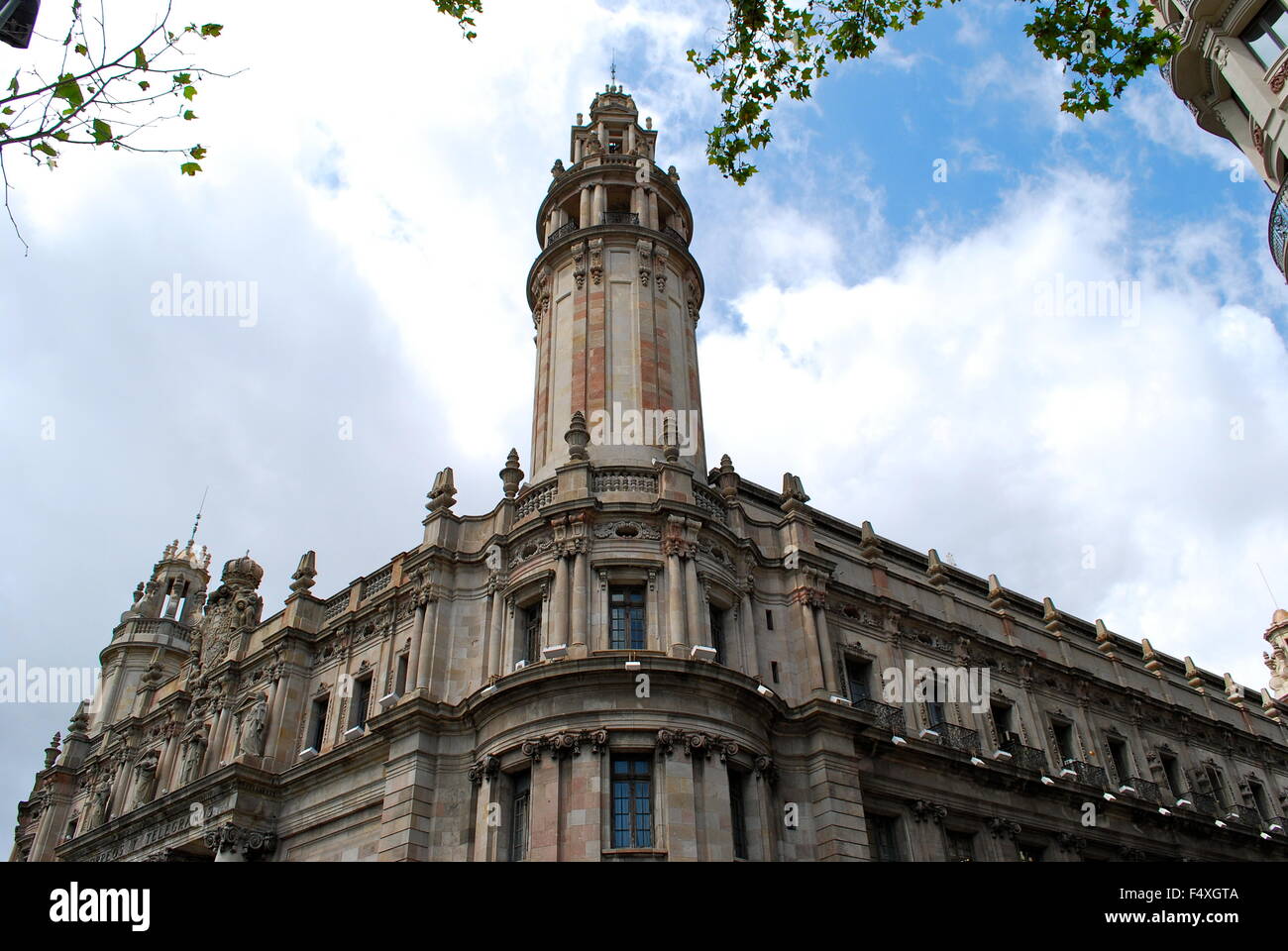 Mediterranean architecture in Spain. Classical building with towers in ...