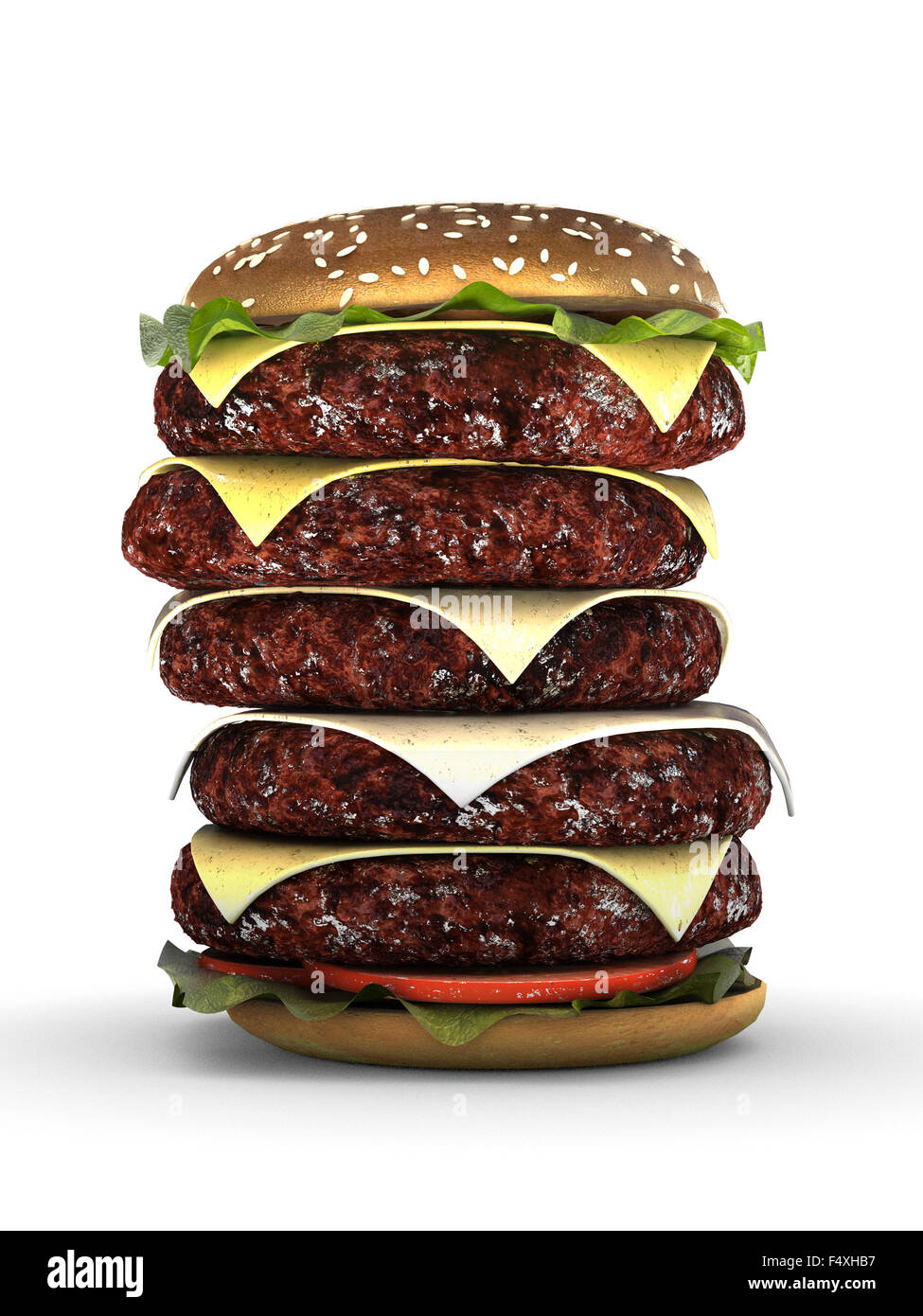 An over sized quintuple layered cheeseburger Stock Photo - Alamy