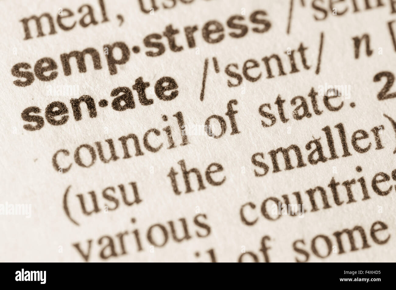 Definition of word senate in dictionary Stock Photo - Alamy