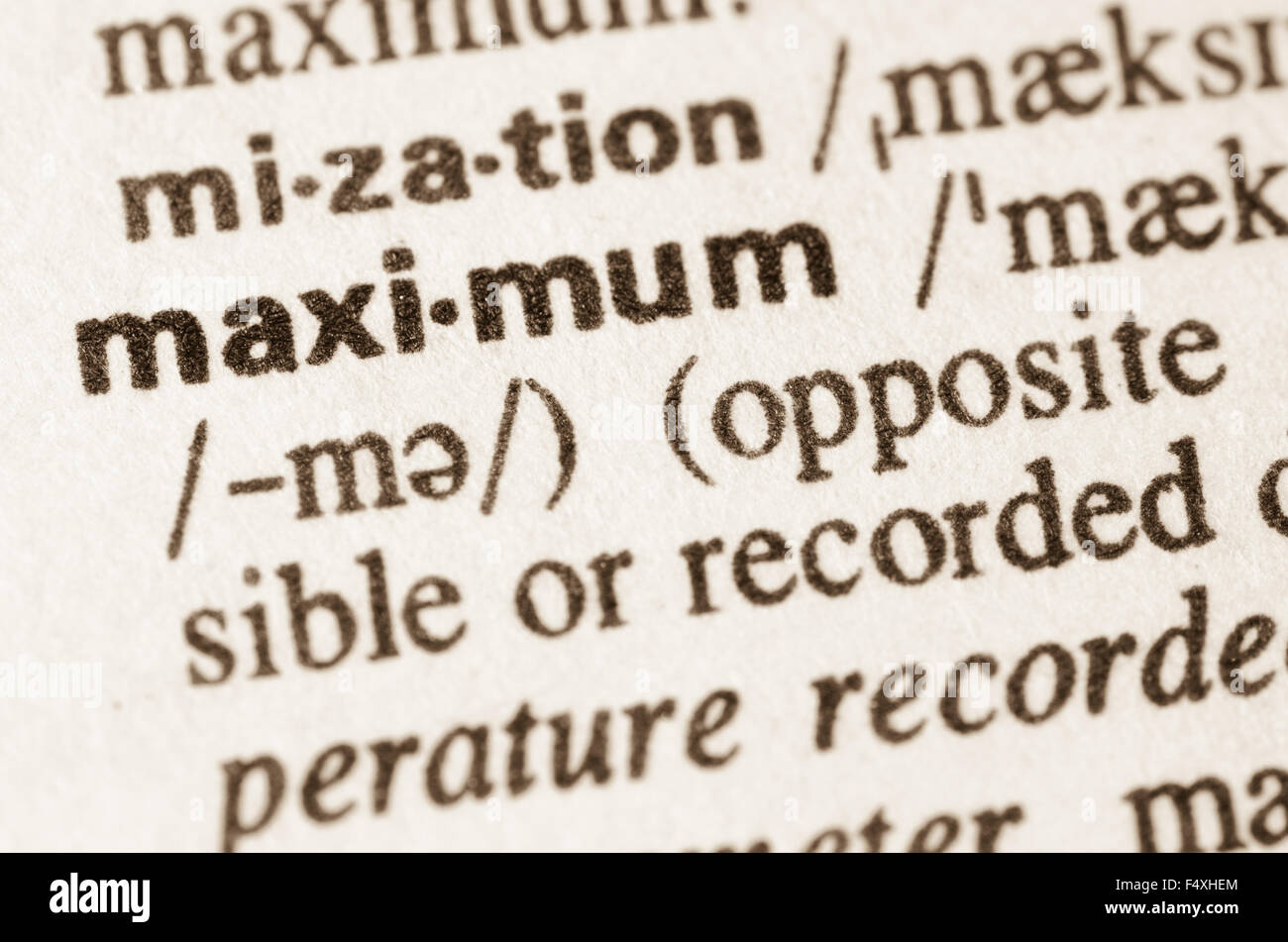 Definition of word maximum in dictionary Stock Photo - Alamy