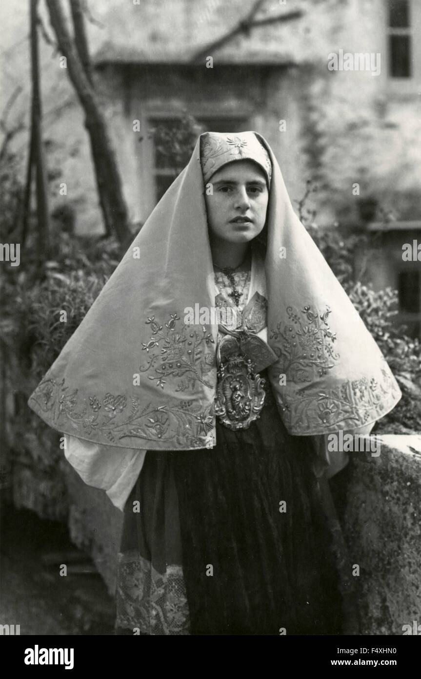 A woman wearing a traditional Albanian costume, Piana degli Albanesi ...