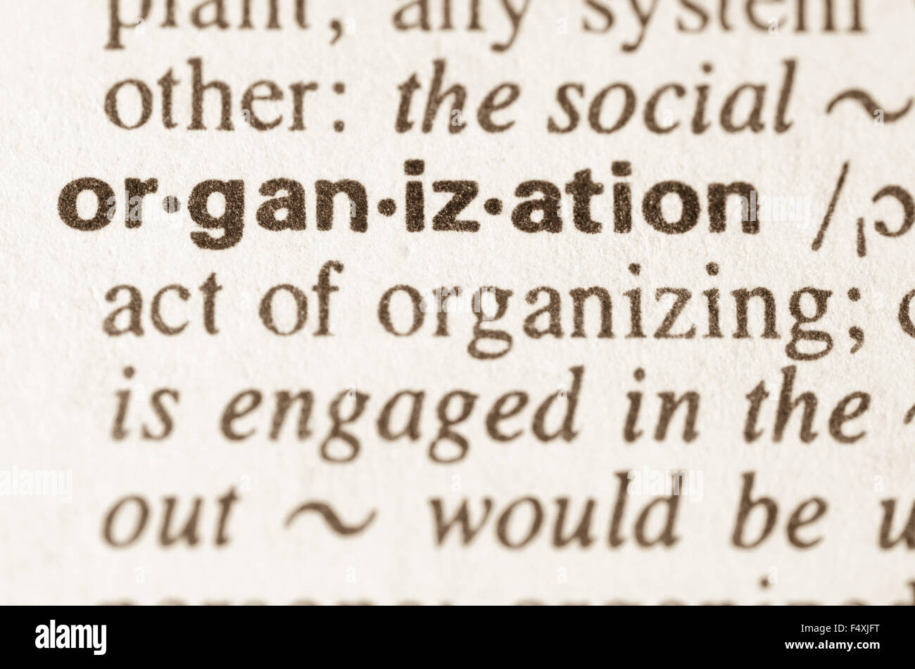 Definition of word organization in dictionary Stock Photo - Alamy