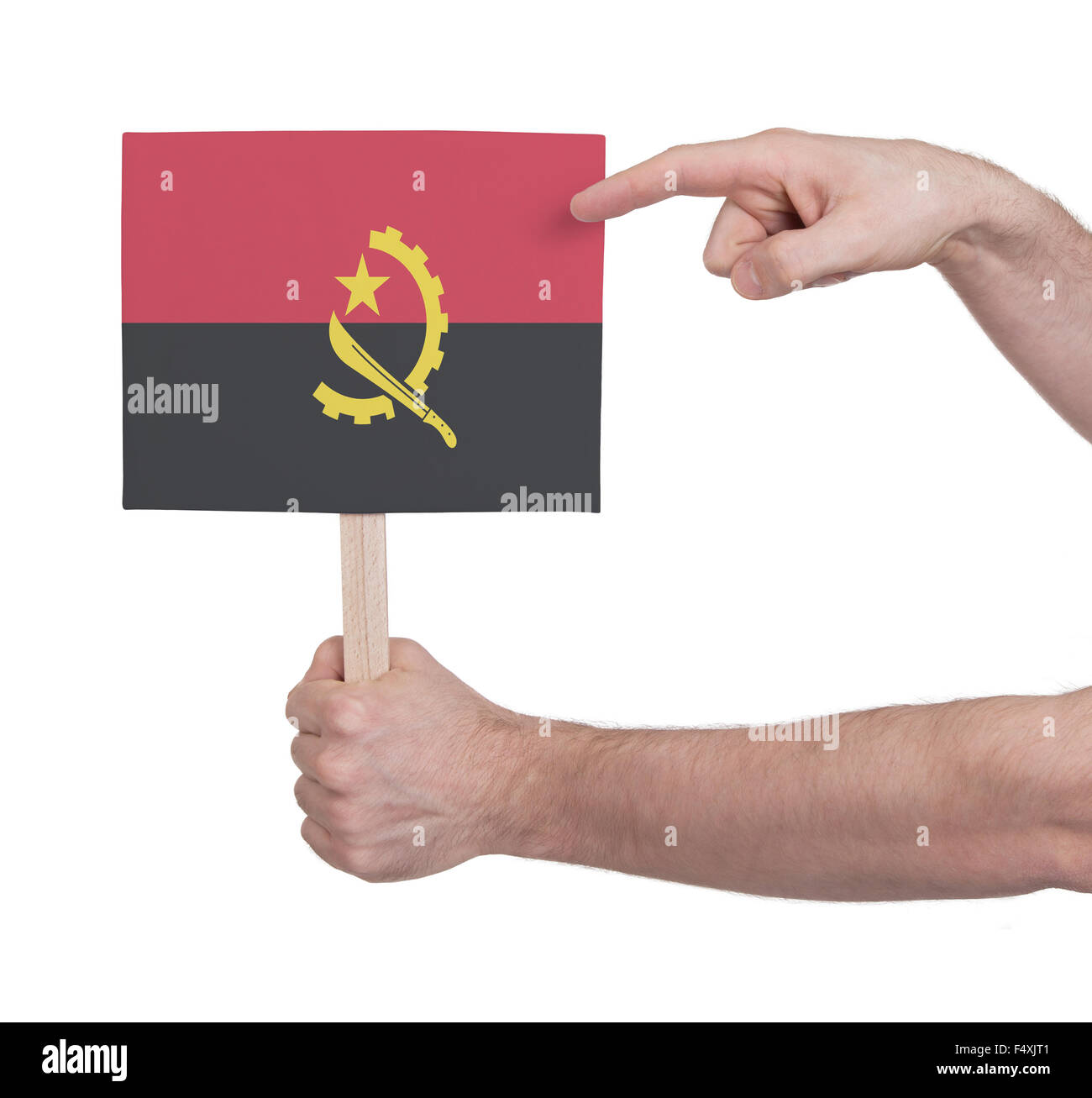 Hand holding small card, isolated on white - Flag of Angola Stock Photo ...