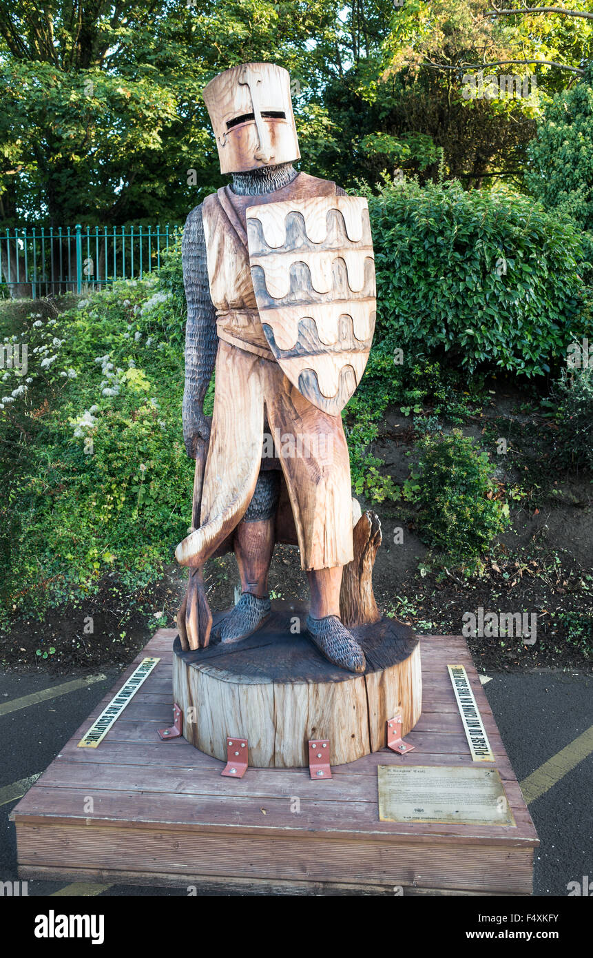 Wooden carving of a norman knight near the demolished caste at ...