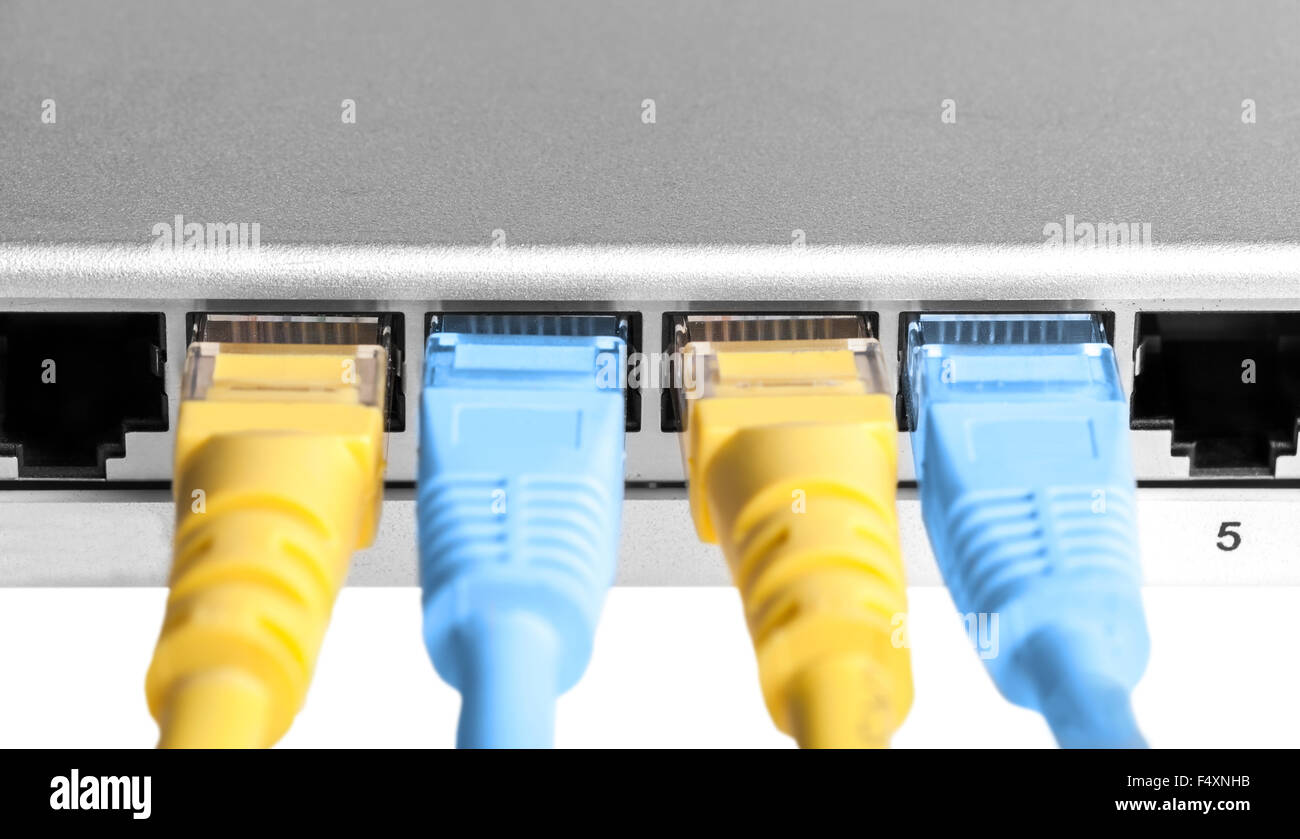 router with wires closeup on a white background Stock Photo - Alamy