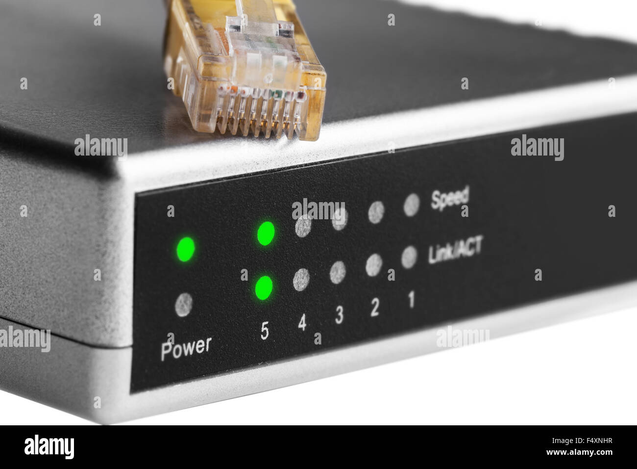 router with wires closeup on a white background Stock Photo - Alamy