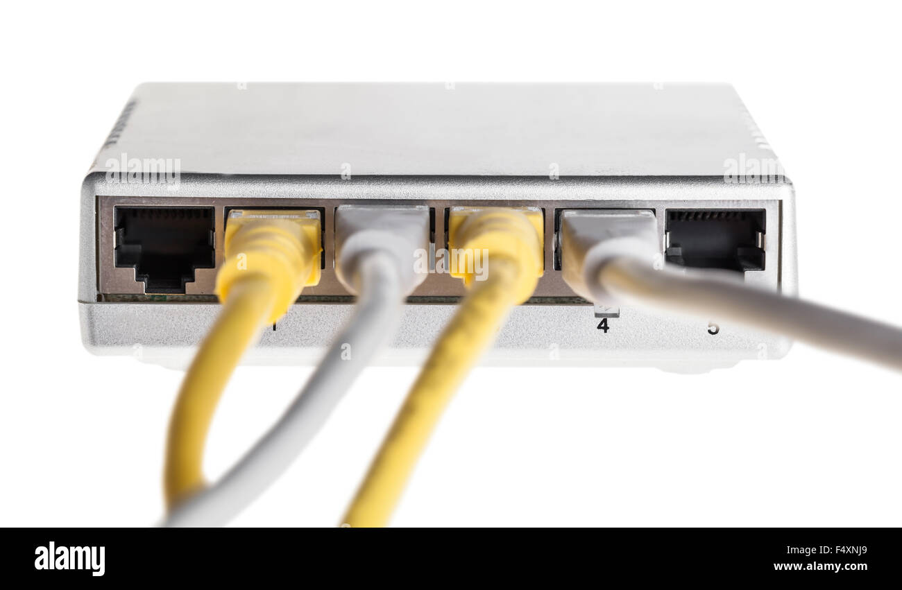 router with wires closeup on a white background Stock Photo - Alamy