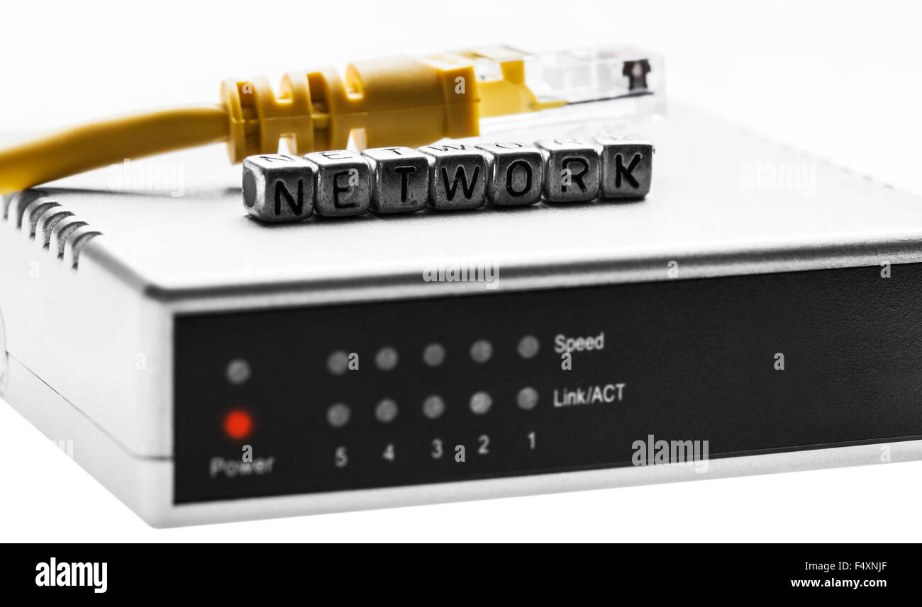 router with wires closeup on a white background Stock Photo - Alamy