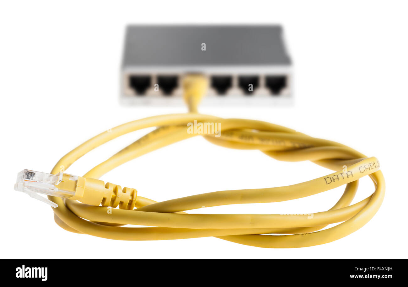 router with wires closeup on a white background Stock Photo - Alamy