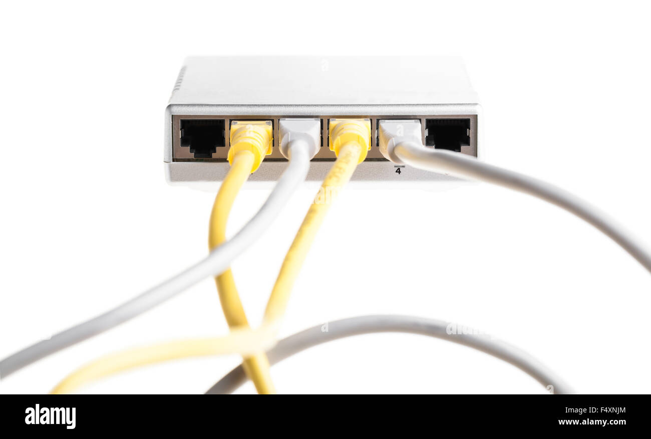 router with wires closeup on a white background Stock Photo - Alamy