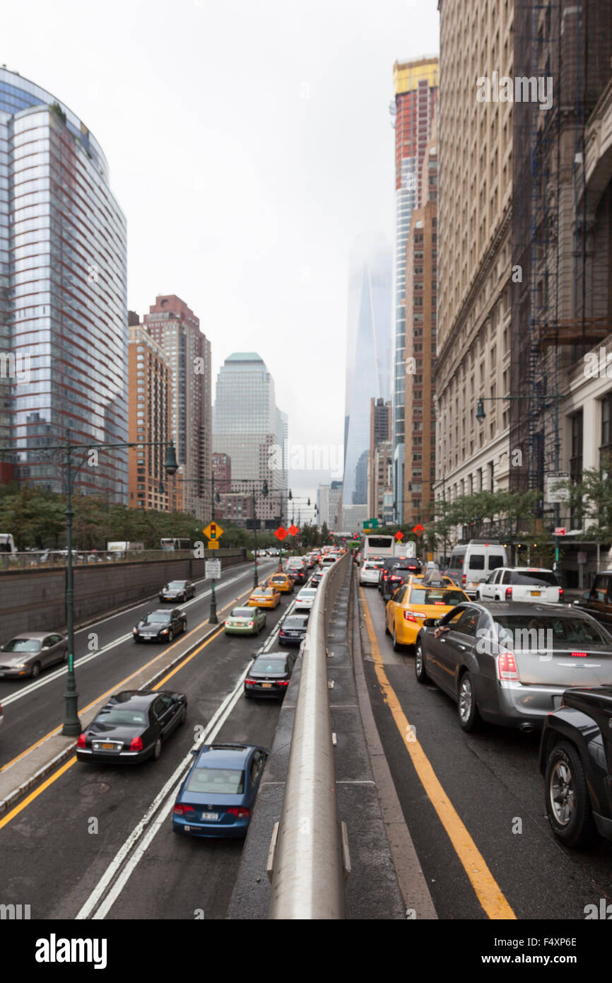 a lot of traffic on greenwich street in downtown manhattan new york ...