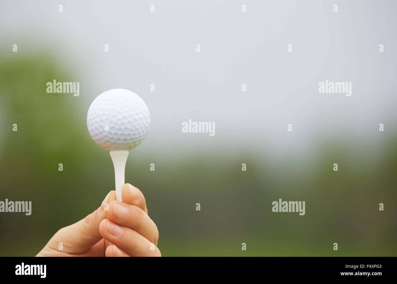 Human hand holding golf ball on a support Stock Photo - Alamy