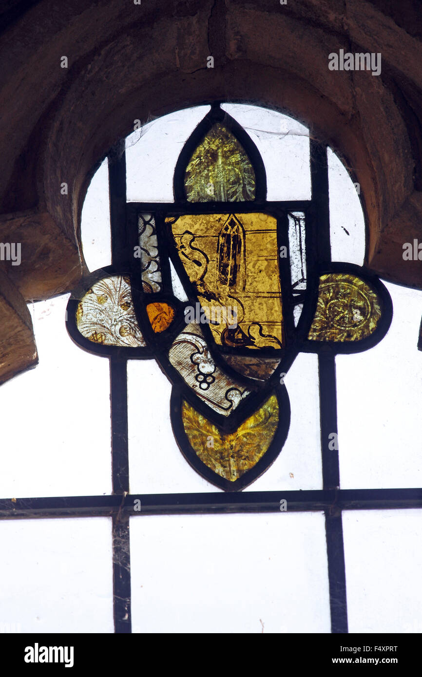 15th century stained glass window fragments, Horley Church, Oxfordshire ...
