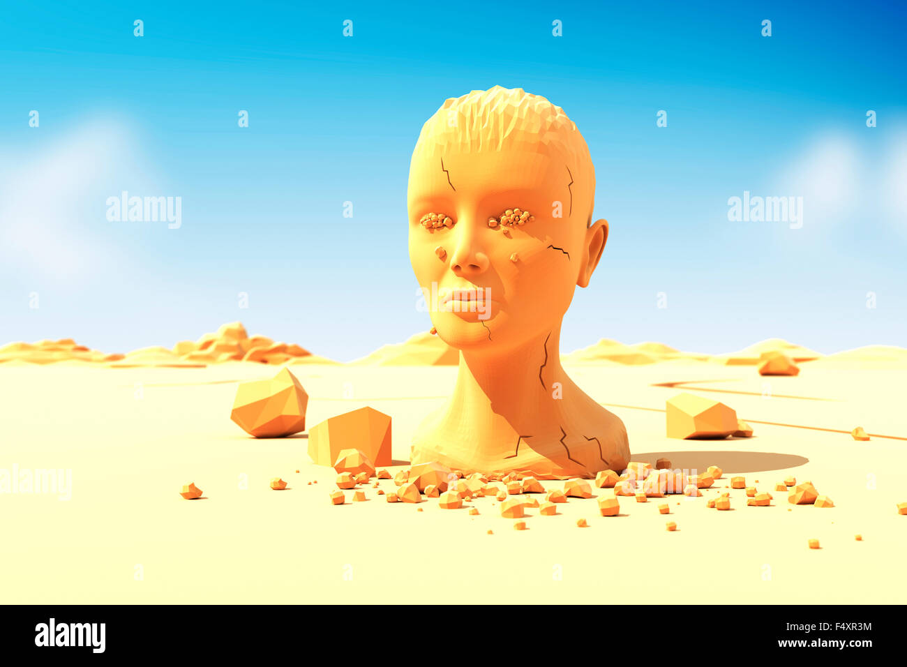 Woman head crying with tears of stone Stock Photo - Alamy