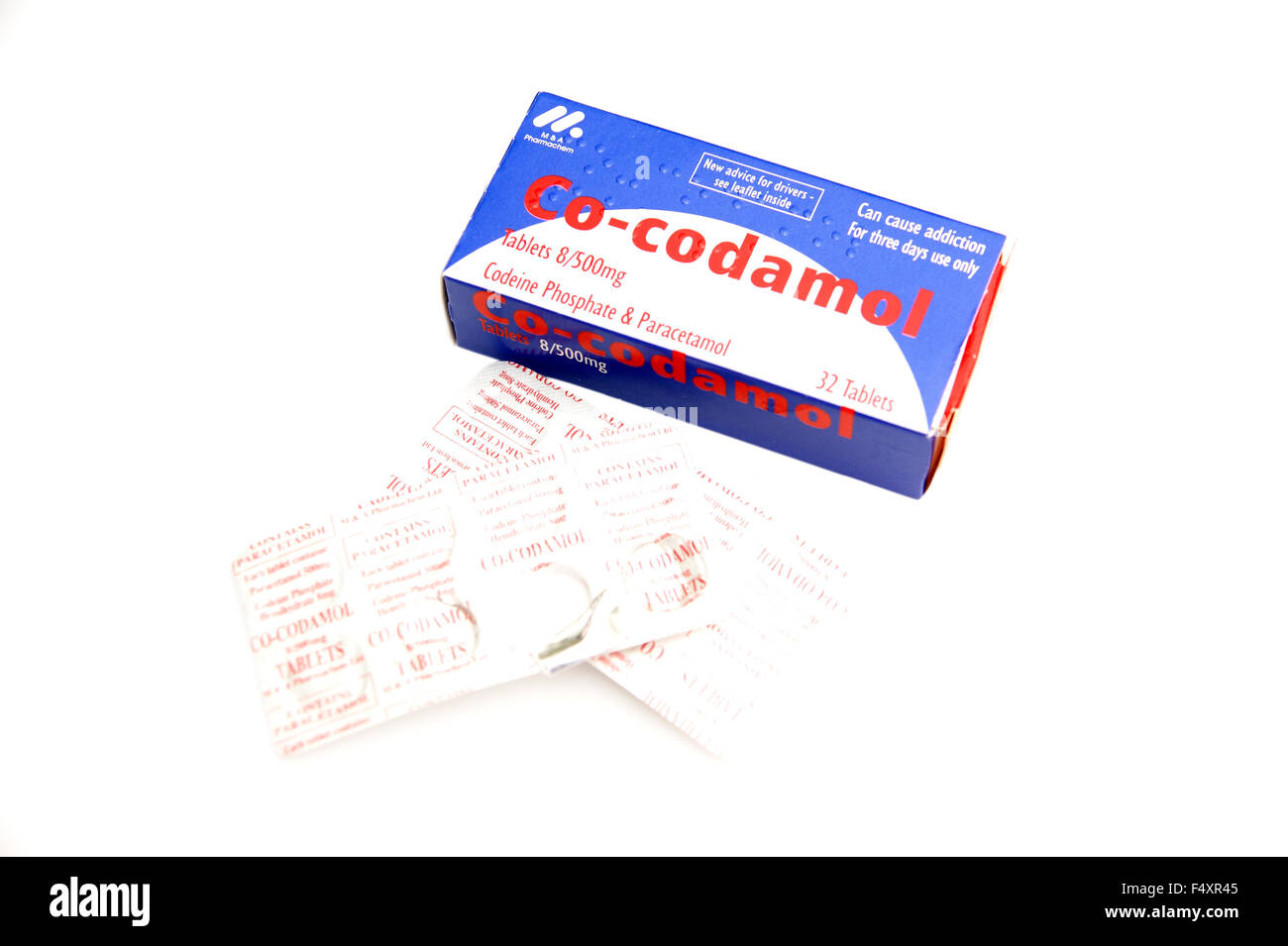 Co-codamol tablets containing paracetamol & codeine (painkillers) used ...