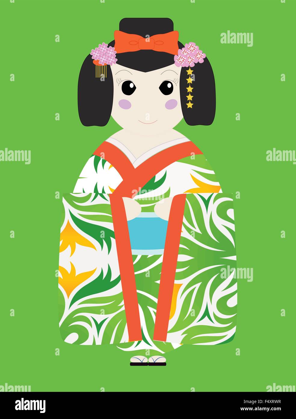 Cute Japan Doll illustrator design with nice background color Stock ...