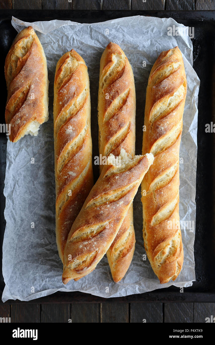 fresh crunchy french baguette top view Stock Photo - Alamy